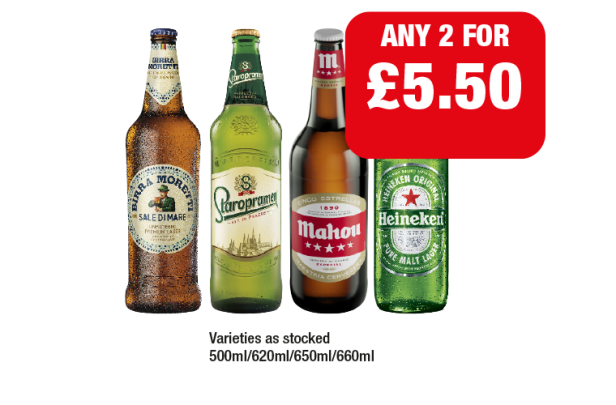Birra Moretti, Staropramen, Mahou, Heineken - Any 2 for £5.50 at Family ...